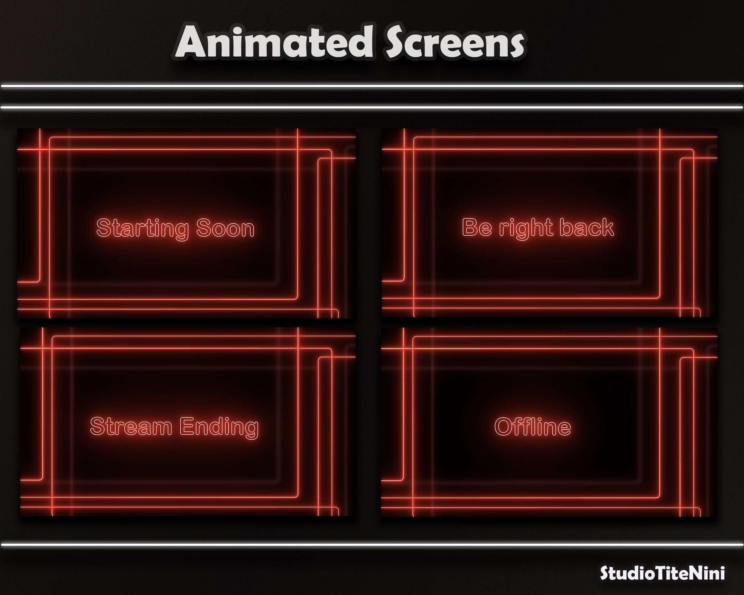Animated Stream Screen for Stream, Twitch/ Twitch Scene/ Red Neon ...