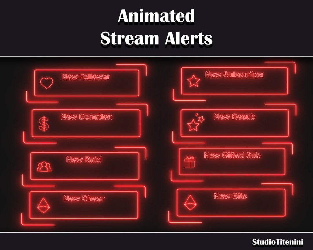 Animated Alerts for Stream, Twitch / Red Neon Alerts - Etsy