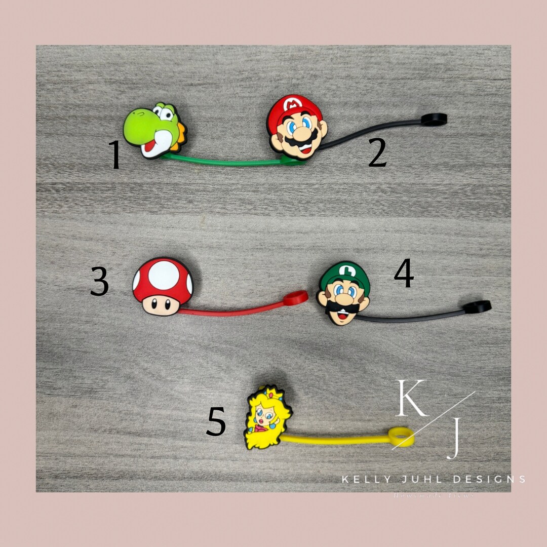 10mm Mario Bro Character Fun Straw Topper: Yogi, Princess, Mario, Luigi ...