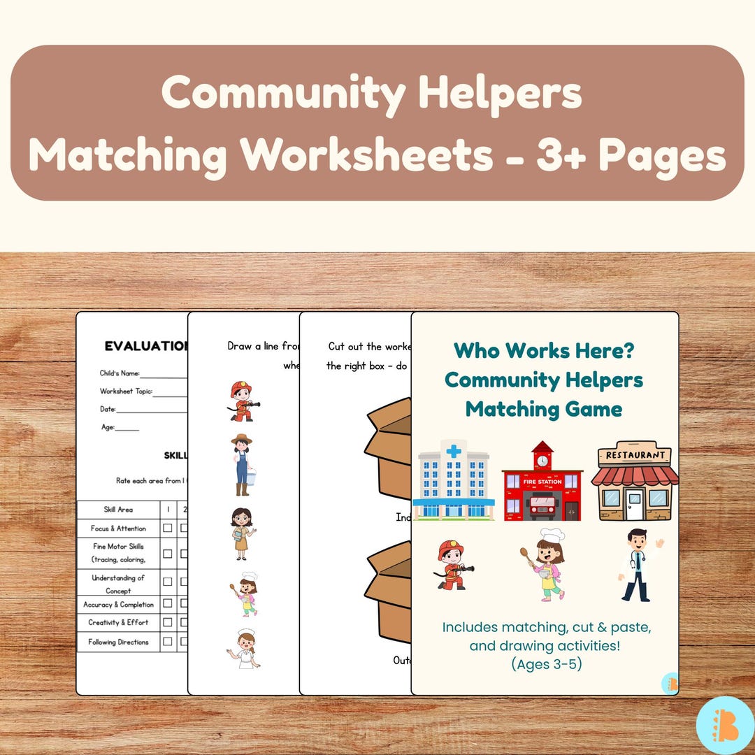 Community Helpers Work/place Match | Printable Preschool Activity ...