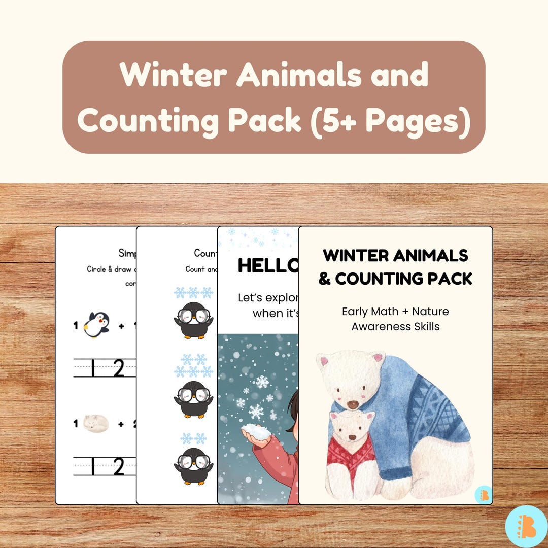 Winter Animals Counting Pack • Preschool Math Worksheets • Penguins ...