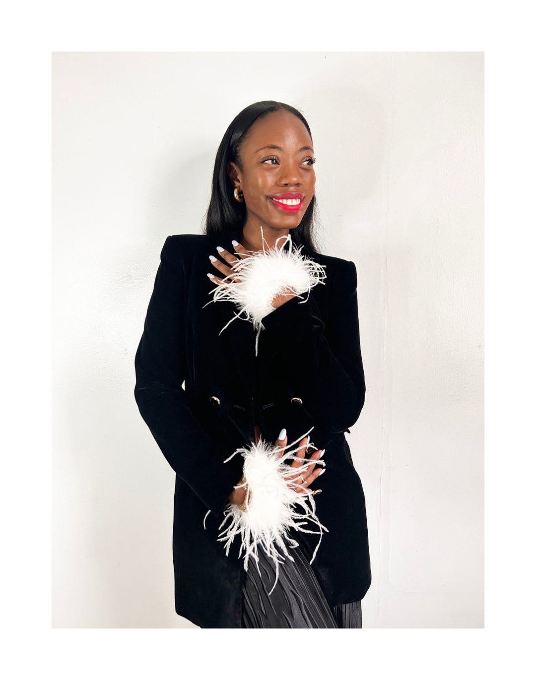 White Bridal Feather Wedding Cuffs, 90s Style Fluffy Real Feather Cuffs ...