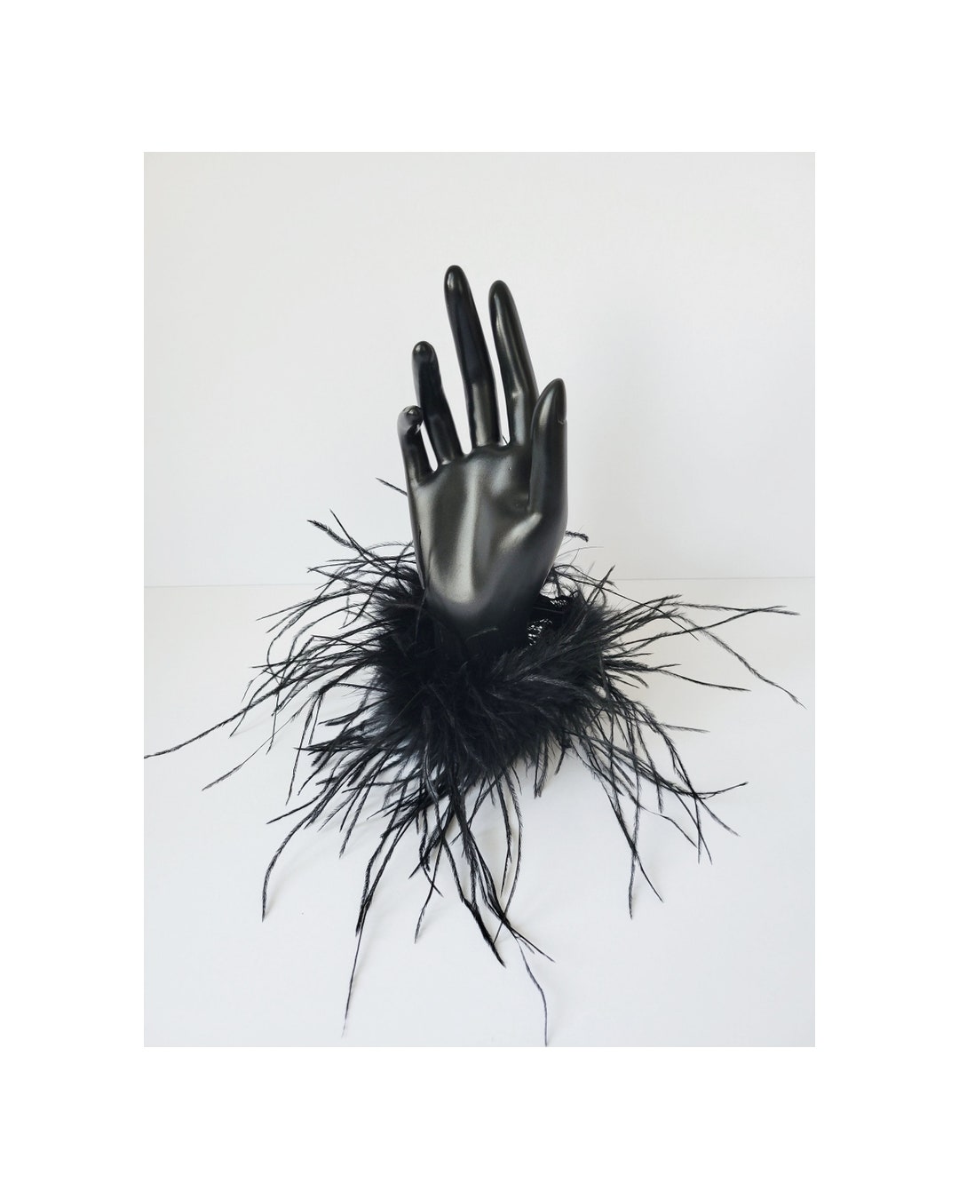 Black Real Feather Cuffs, Black Feather Wrist Bands, 90s Style Black ...