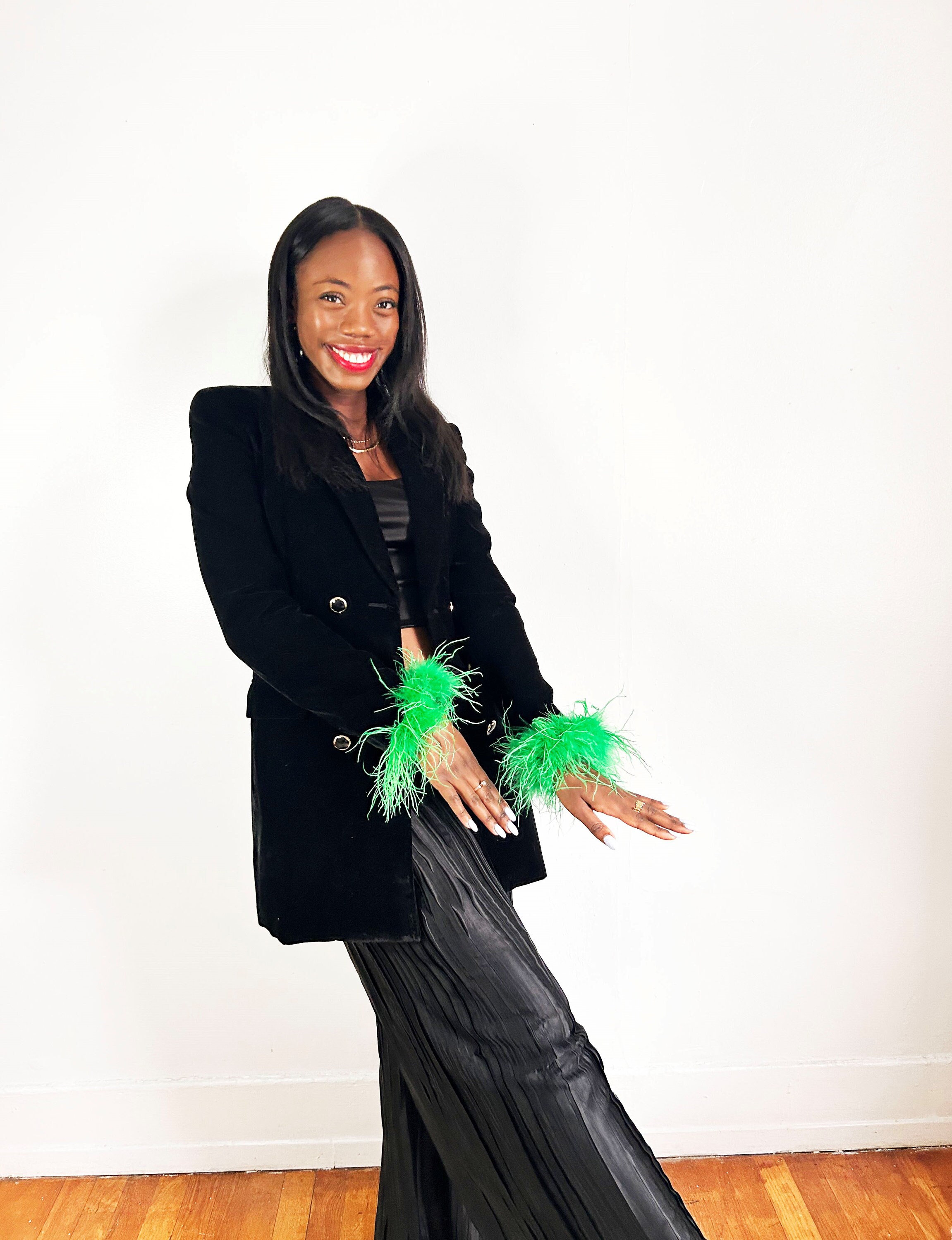 Emerald Green Real Feather Cuffs, 90s Style Party Feather Cuff, Ostrich ...