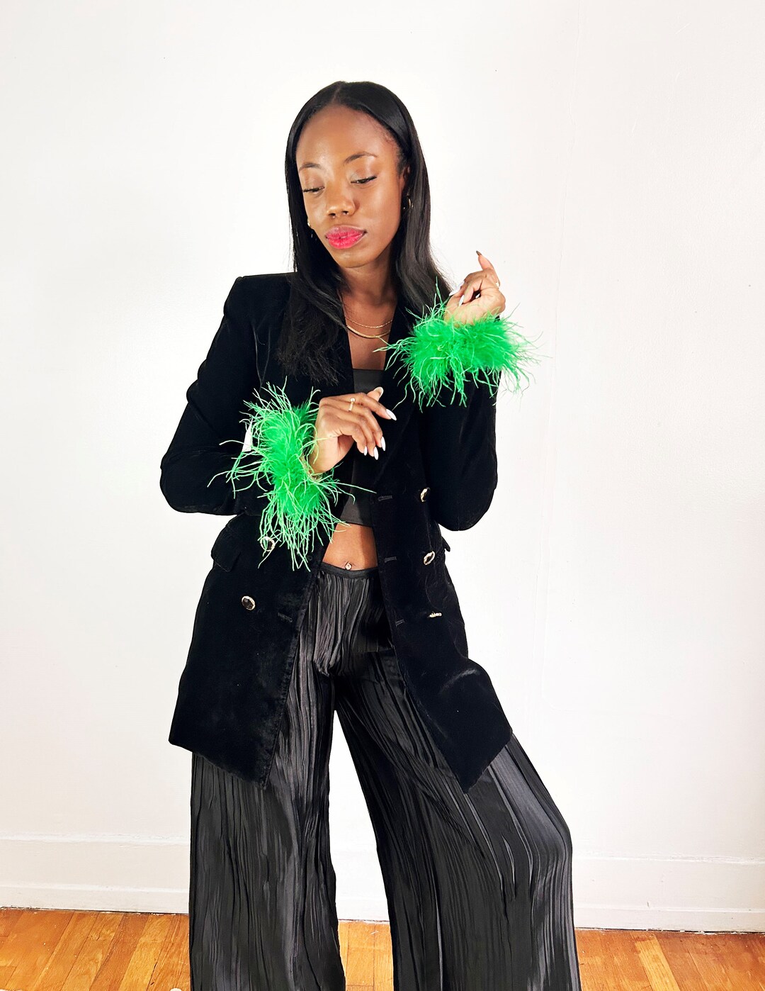 Bright Green Real Feather Cuffs, 90s Style Party Feather Cuff, Ostrich ...