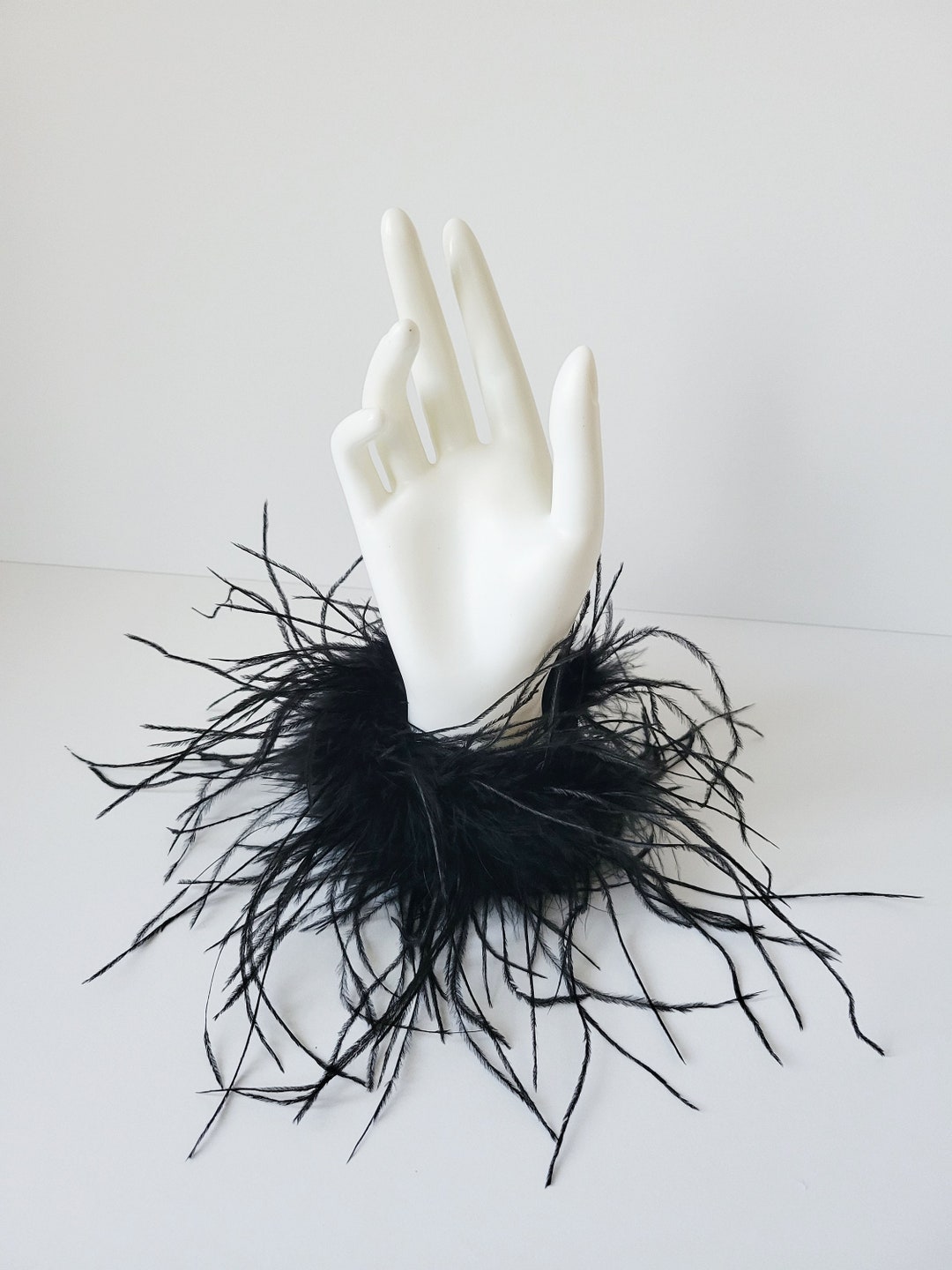 Black Fluffy Real Feather Cuffs Ostrich Feather Cuffs 90s - Etsy