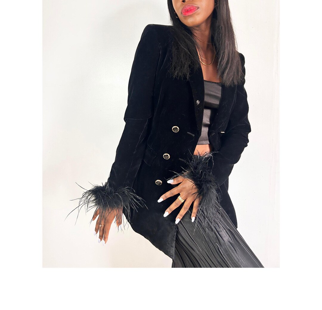 Black Fluffy Real Feather Cuffs, Ostrich Feather Cuffs, 90s Style ...