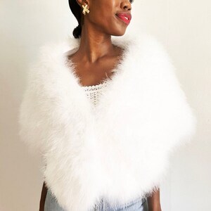 Feather White Fur Shawl, Art Deco Feather Wedding Stole, Vintage Style ...