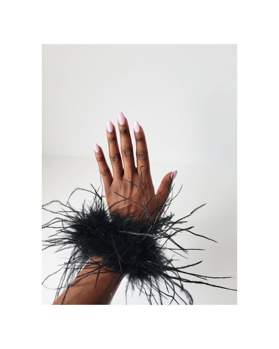 Black Fluffy Real Feather Cuffs, Ostrich Feather Cuffs, 90s Style ...