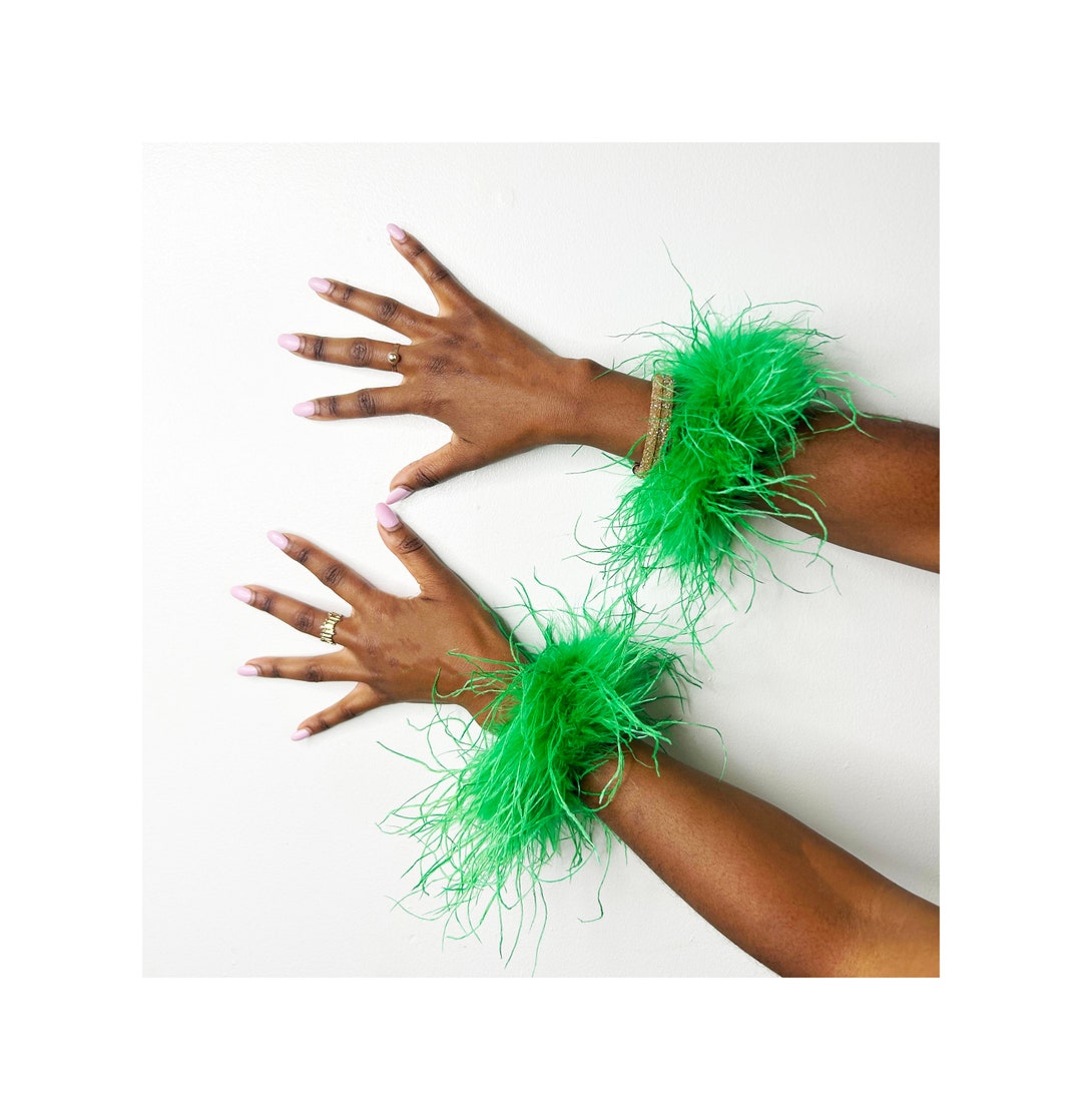 Art Deco Green Feather Cuffs, Emerald Green Feather Cuff, Green Ostrich ...