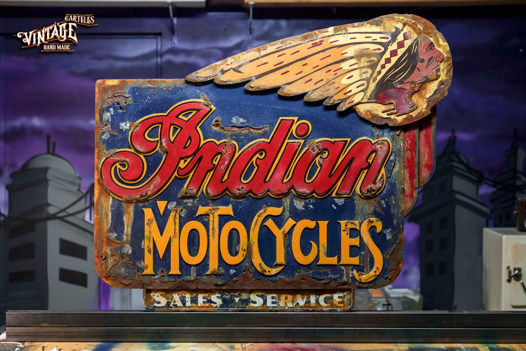 Vintage Indian Motorcycle Sign Rust Sales Service 1960 - Etsy