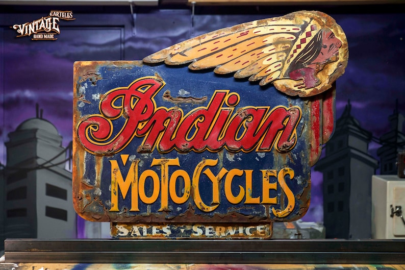 Vintage Indian Motorcycle Sign Rust Sales Service 1960 - Etsy