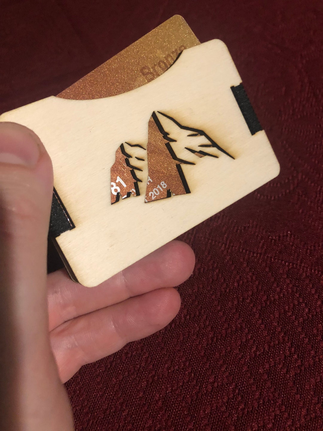 Wooden Minimalist Wallet, Mountain Design - Etsy