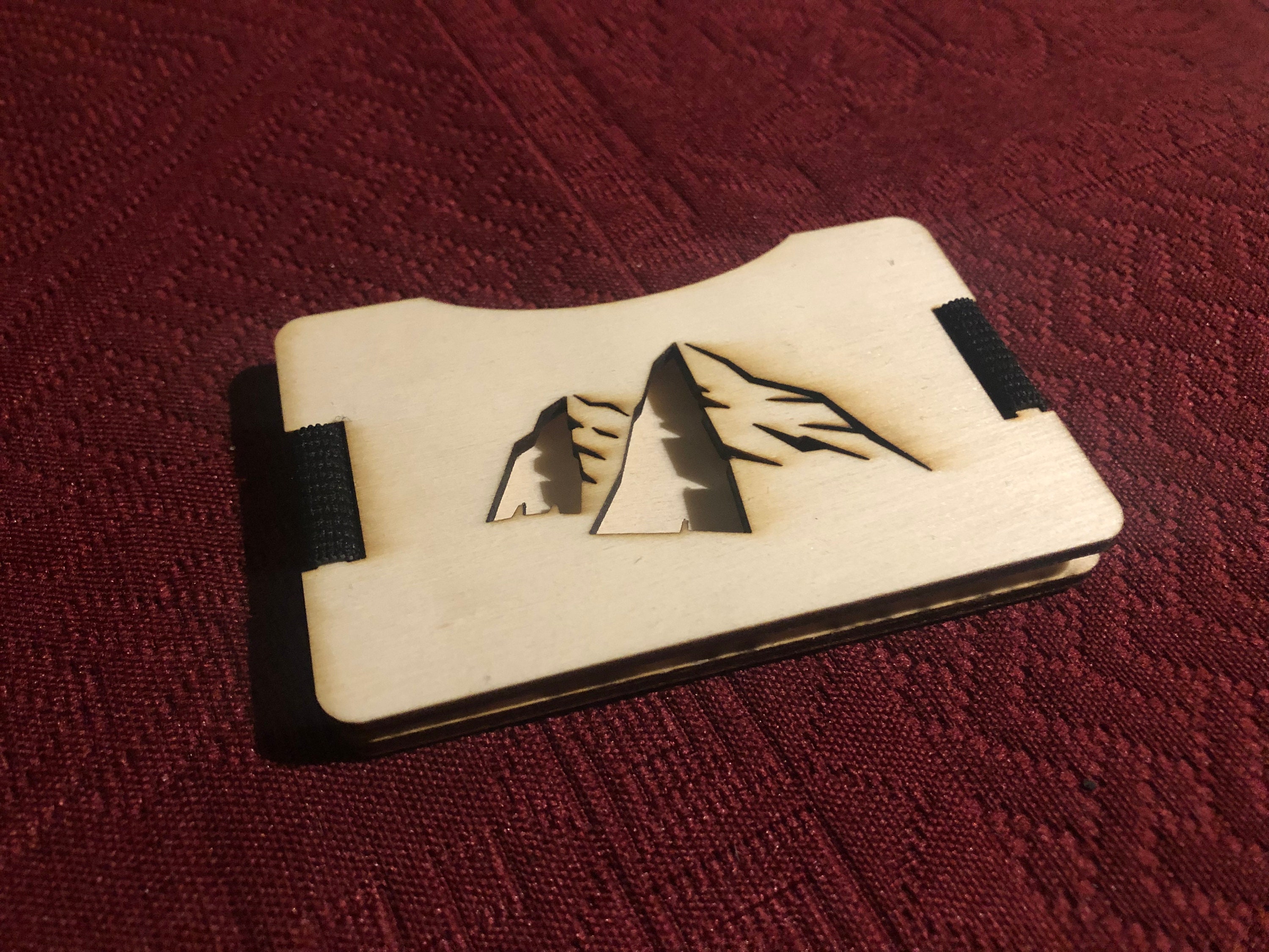 Wooden Minimalist Wallet, Mountain Design - Etsy