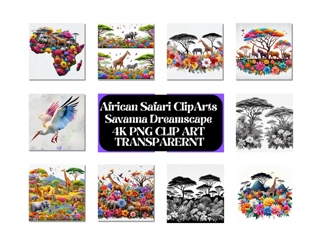 African Safari Clip Art Animals Clip Art Floral Clip Art - Etsy