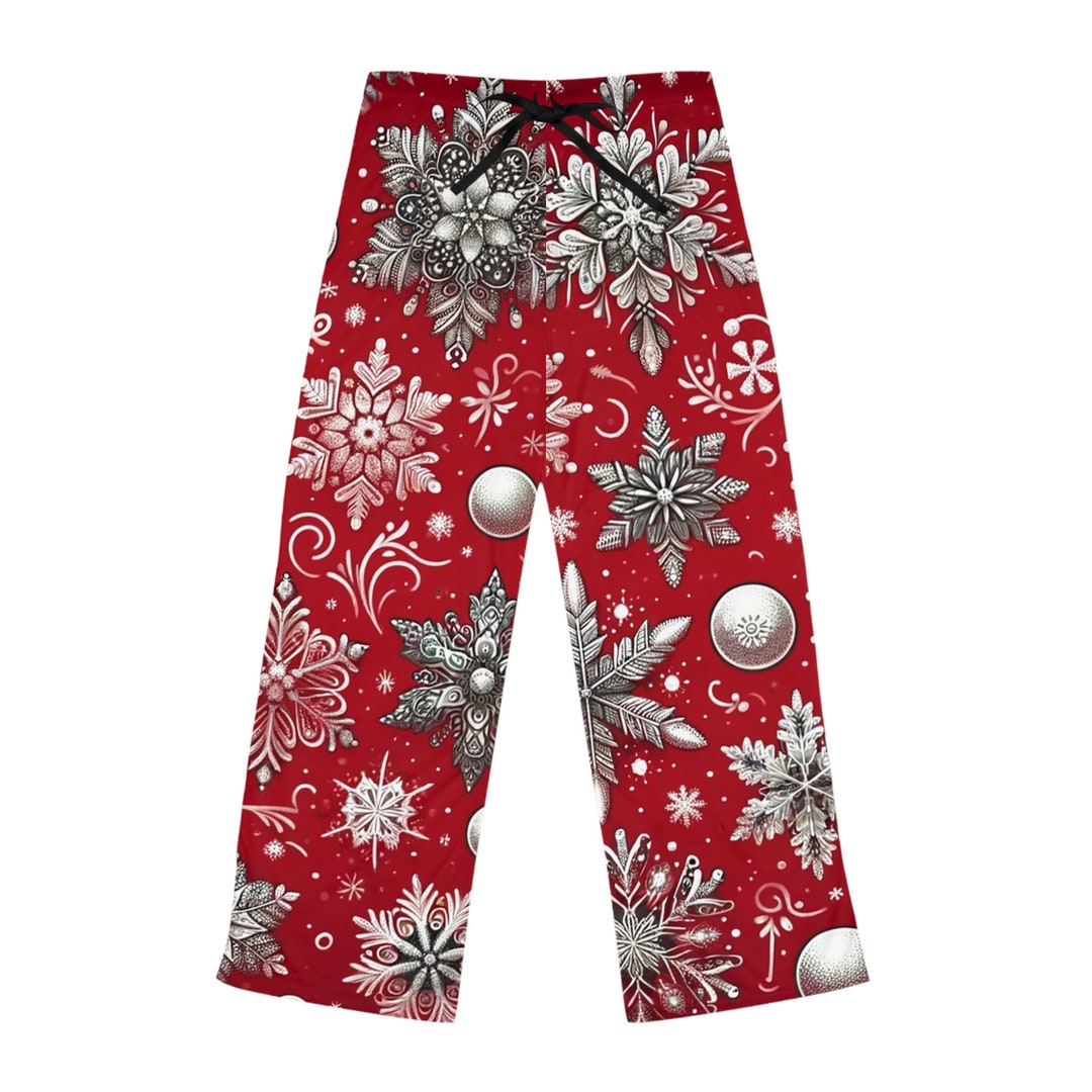Red Christmas Pajama Pants 'snowflake Serenade' Pattern Custom Comfort ...