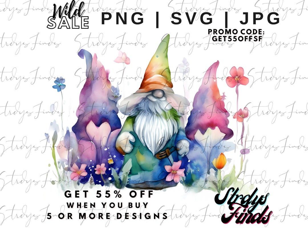 Watercolor Floral Garden Gnome Clipart PNG, Commercial Use SVG, Summer ...