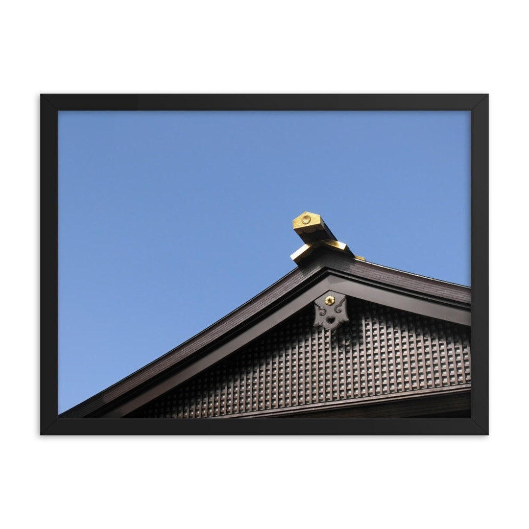 Japan Color Photography Framed Print, Tokyo Shrine, Blue, Gold, Brown ...