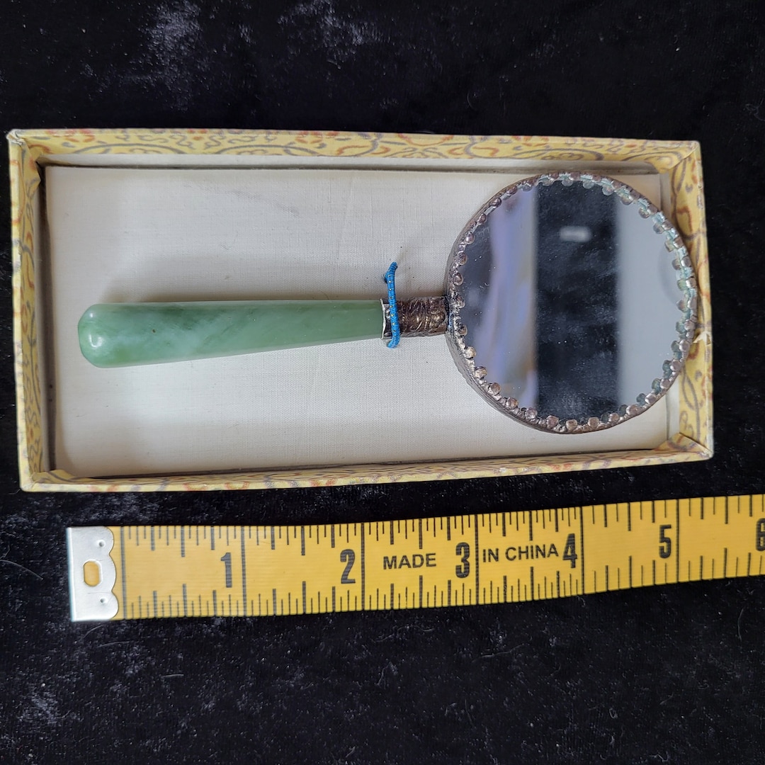 Vintage Chinese Hand Mirror, Jade Handle, Hand Painted Porcelain Back ...