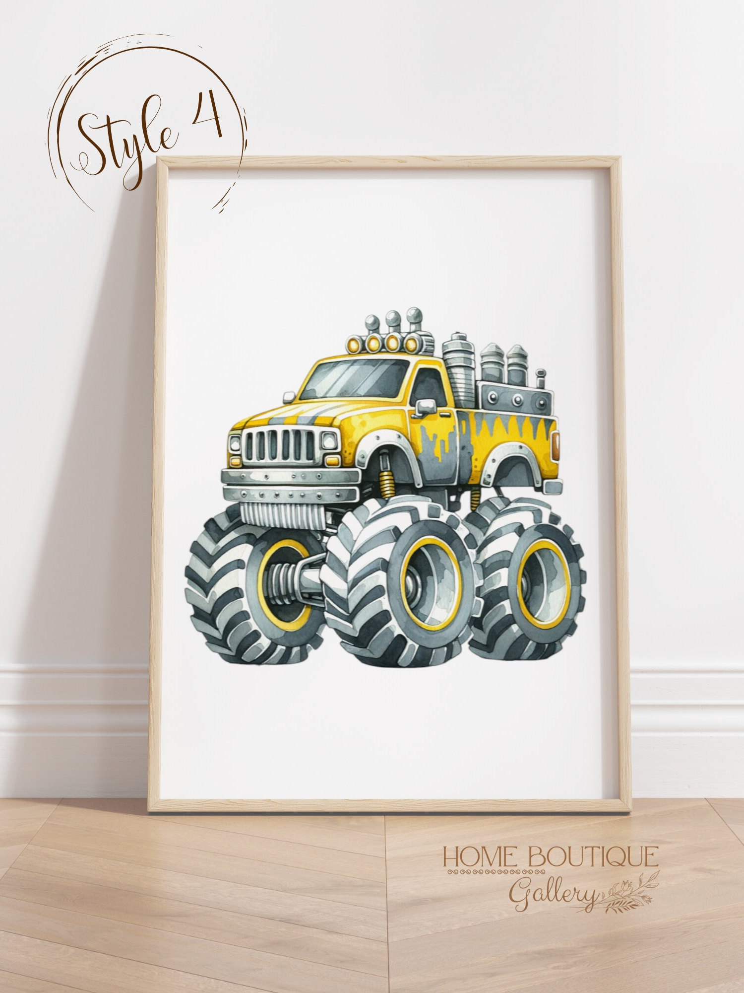 Set of 4 Monster Truck Art Prints Monster Truck Wall Art Kid Room Decor ...