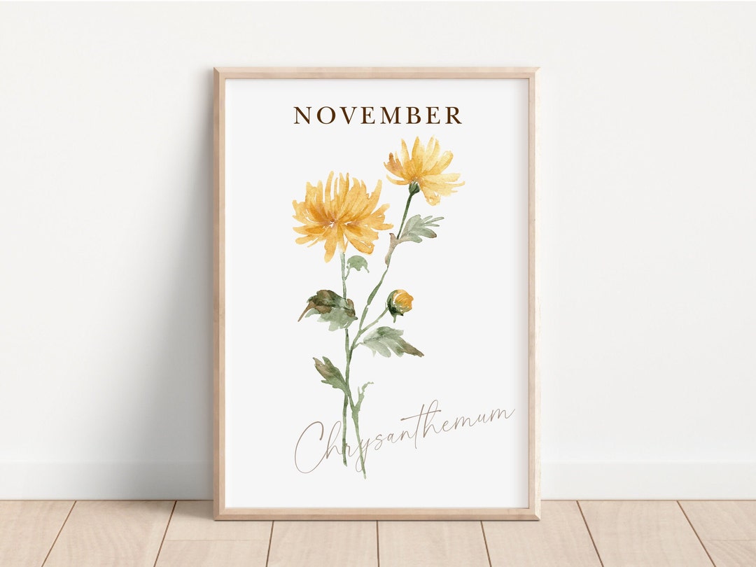 November Birth Flower Art Print Watercolor Chrysanthemum Flower Print ...