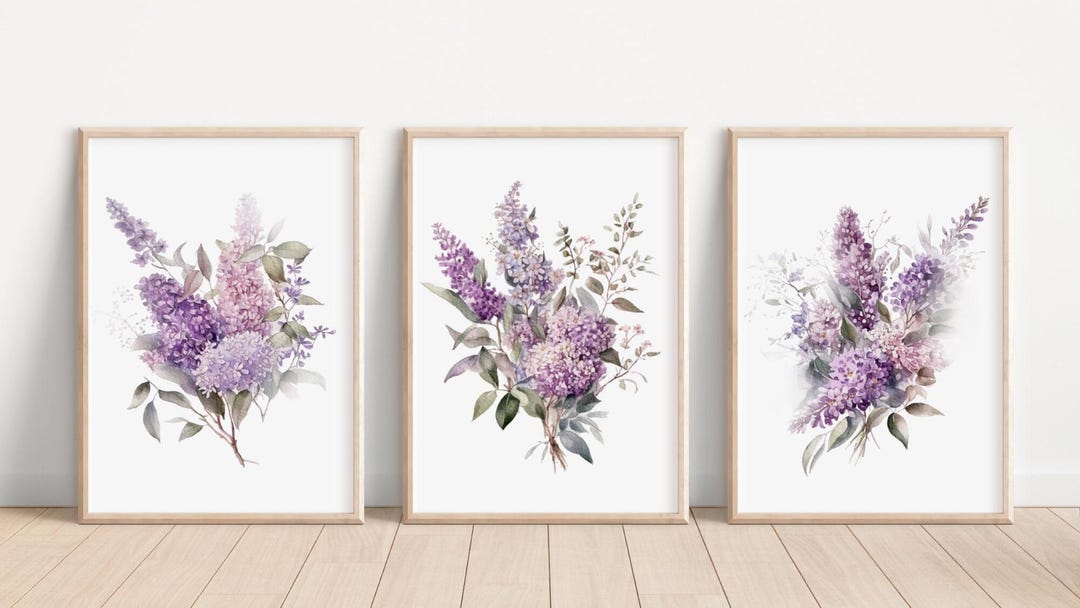 Watercolor Lilac Flower Prints Set of 3 Lilac Flower Wall Art Lilac ...