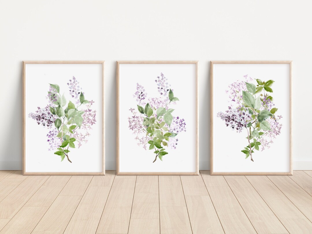 Set of 3 Watercolor Lilac Floral Print Purple Lilac Flower Wall Art ...