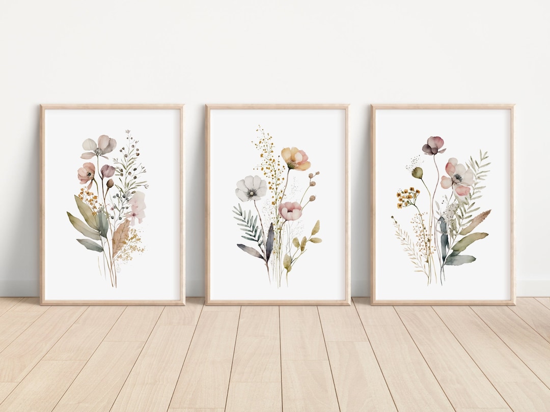 Wildflower Wall Art Prints Set of 3 Watercolor Wildflower Print Wild ...