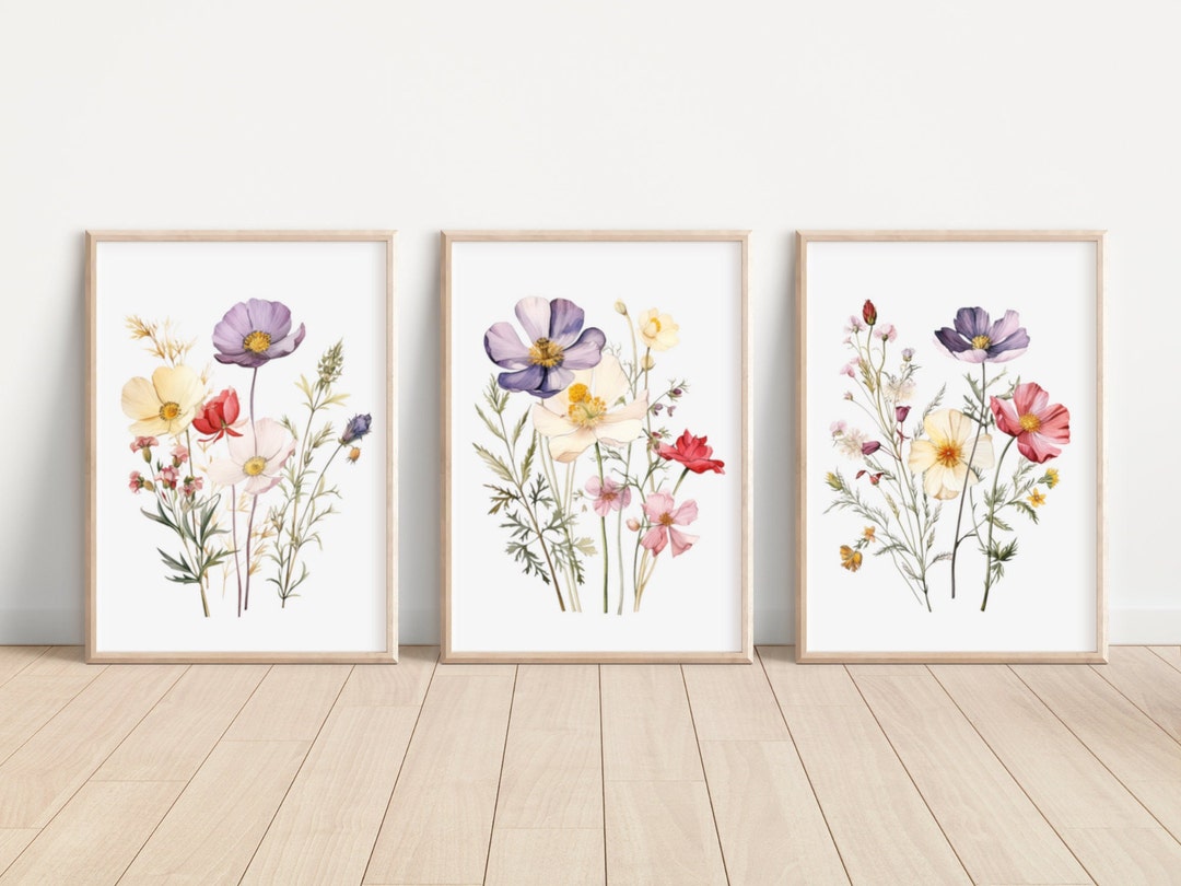 Wildflower Wall Art Prints Set of 3 Watercolor Wildflower Art Prints ...