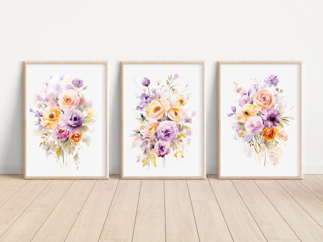 Set of 3 Watercolor Purple Flower Print Purple Flower Art Prints ...
