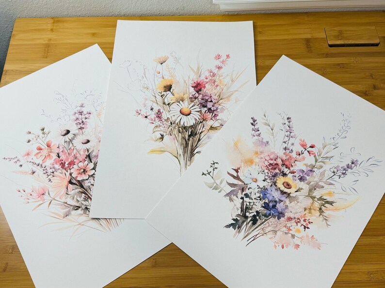 Wildflower Watercolor Set of 3 Floral Art Prints Wildflower Wall Art ...