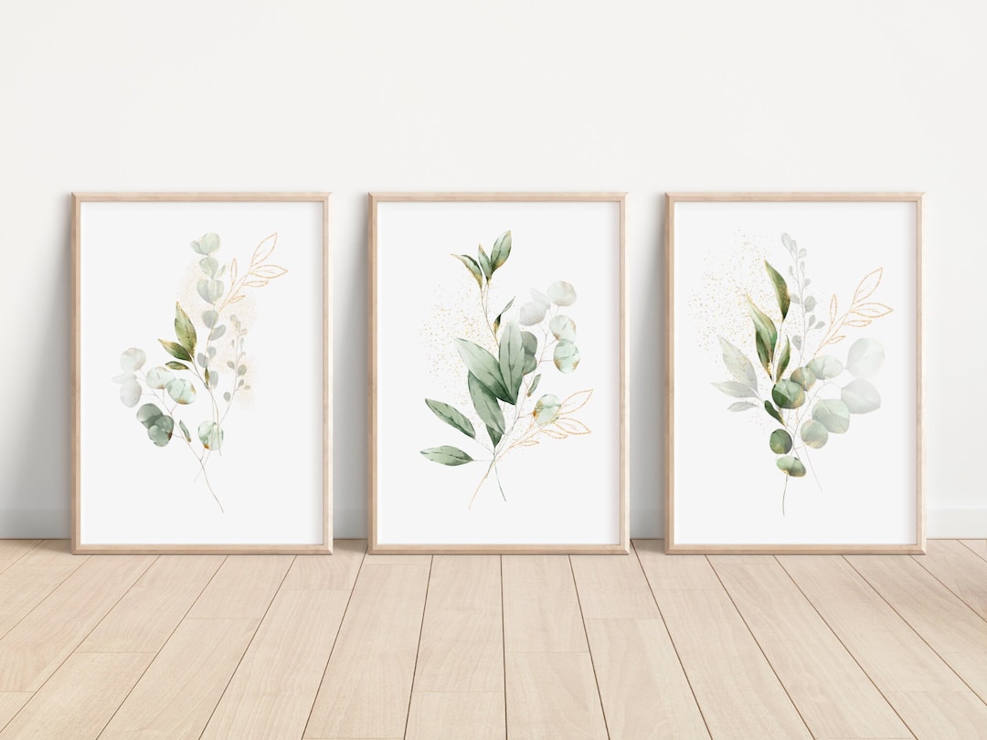 Set of 3 Watercolor Greenery Prints Greenery Eucalyptus Wall Art Prints ...