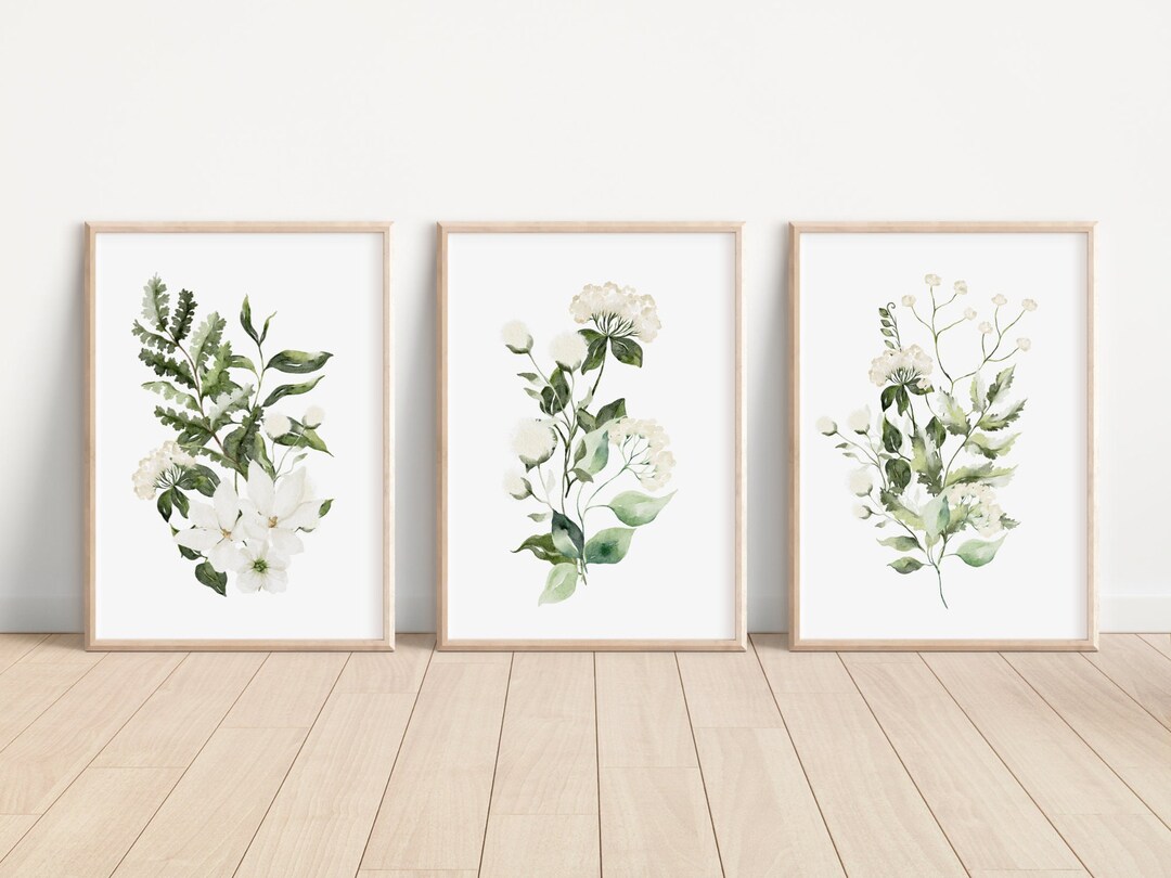 Greenery Floral Bouquet Print Set of 3 Watercolor Greenery Print ...