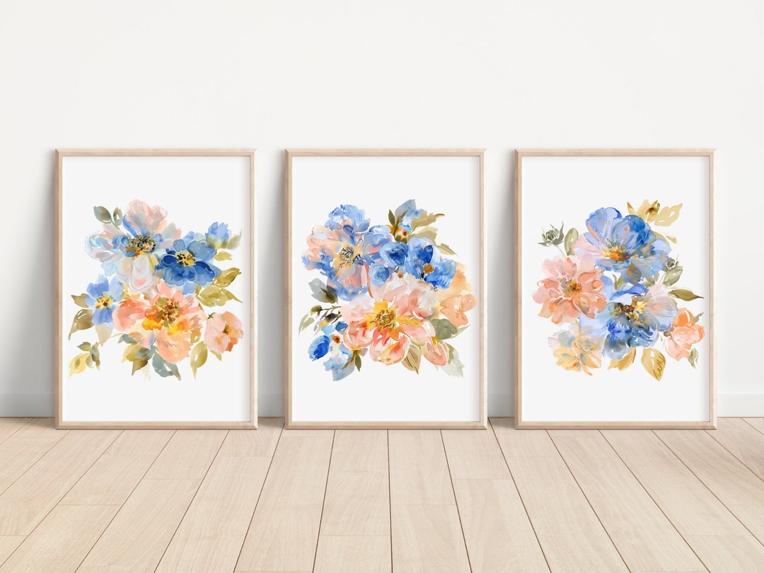 Abstract Soft Flower Art Print Set of 3 Watercolor Abstract Flower ...