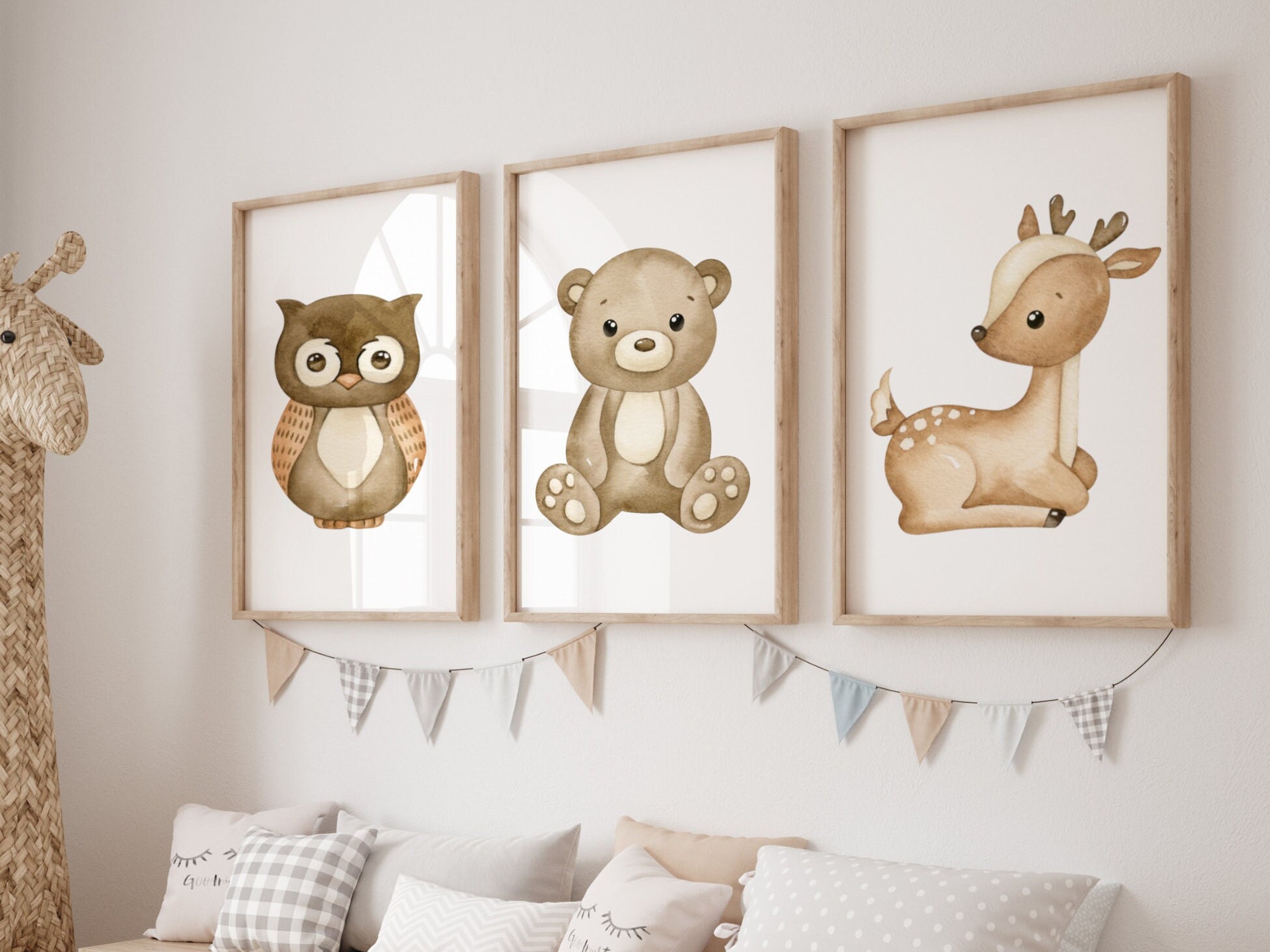 Woodland Animal Nursery Wall Art Decor Set of 3 Watercolor Woodland ...