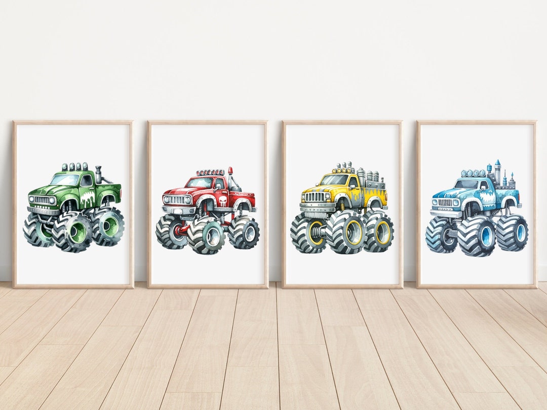 Set of 4 Monster Truck Art Prints Monster Truck Wall Art Kid Room Decor ...