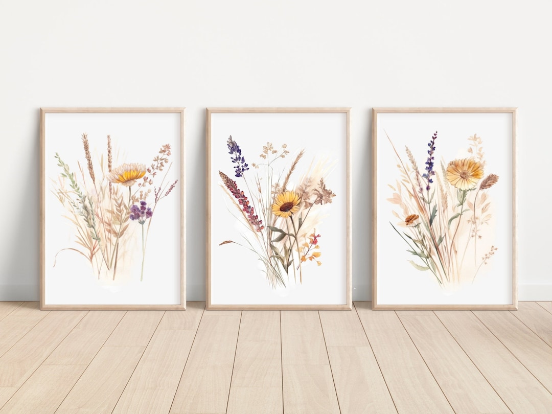 Dried Flowers Watercolor Set of 3 Floral Art Prints Dried Flower ...