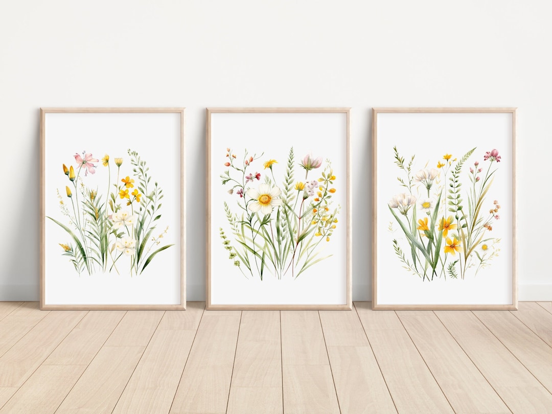 Meadow Wildflower Prints Set of 3 Watercolor Wildflower Print Wild ...