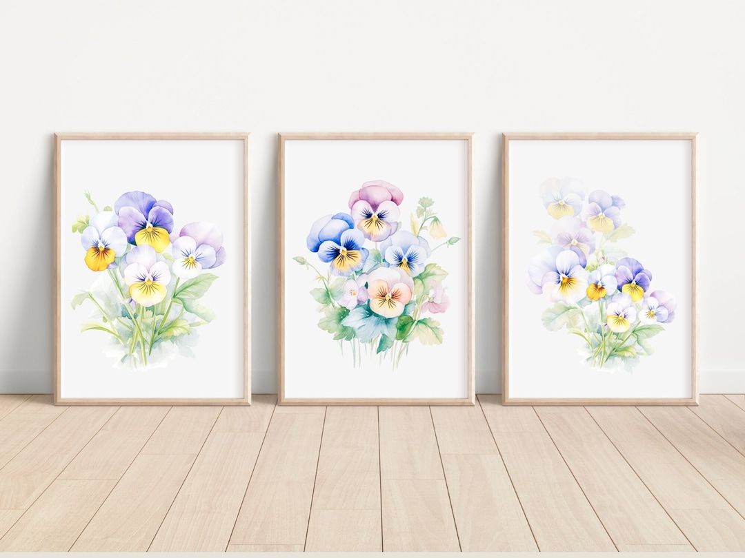 Watercolor Pansy Flower Prints Set of 3 Pansy Flower Wall Art Print ...