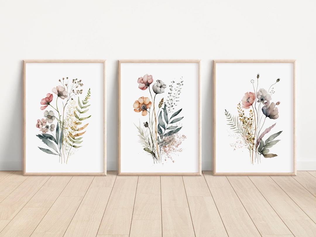 Set of 3 Watercolor Wildflower Print Wildflower Wall Art Prints Wild ...