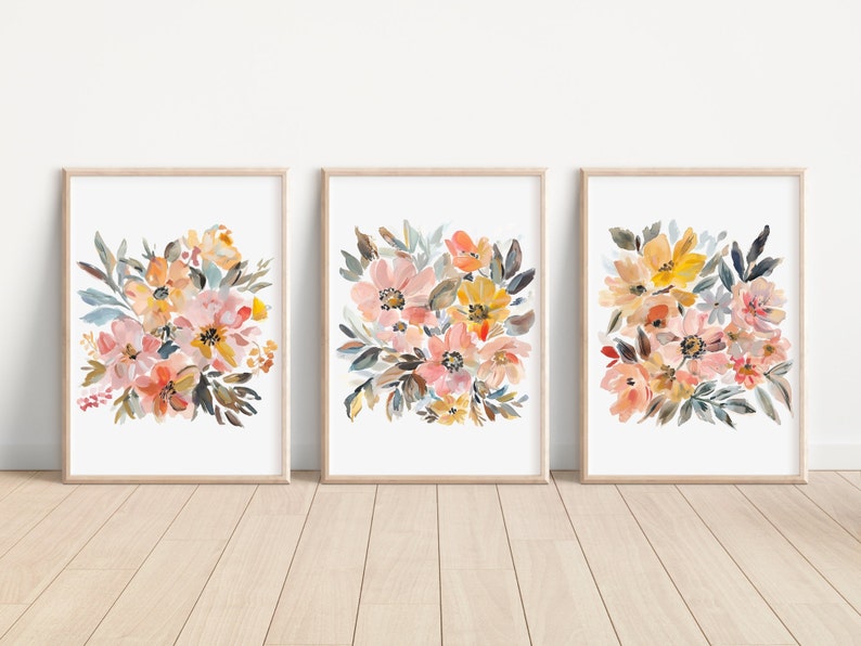 Abstract Pastel Flower Prints Set of 3 Watercolor Abstract Pastel ...