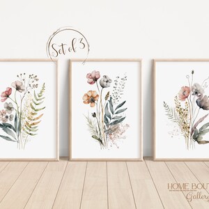 Set of 3 Watercolor Wildflower Print Wildflower Wall Art Prints Wild ...