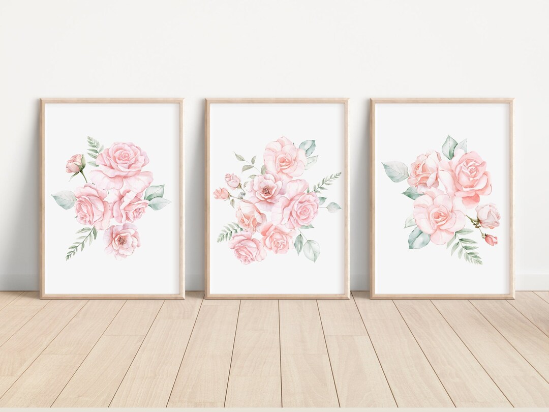 Blush Pink Roses Art Print Set of 3 Watercolor Blush Pink Roses Print ...
