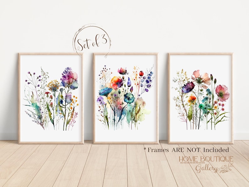 Set of 3 Watercolor Wildflower Print Wildflower Wall Art Prints ...