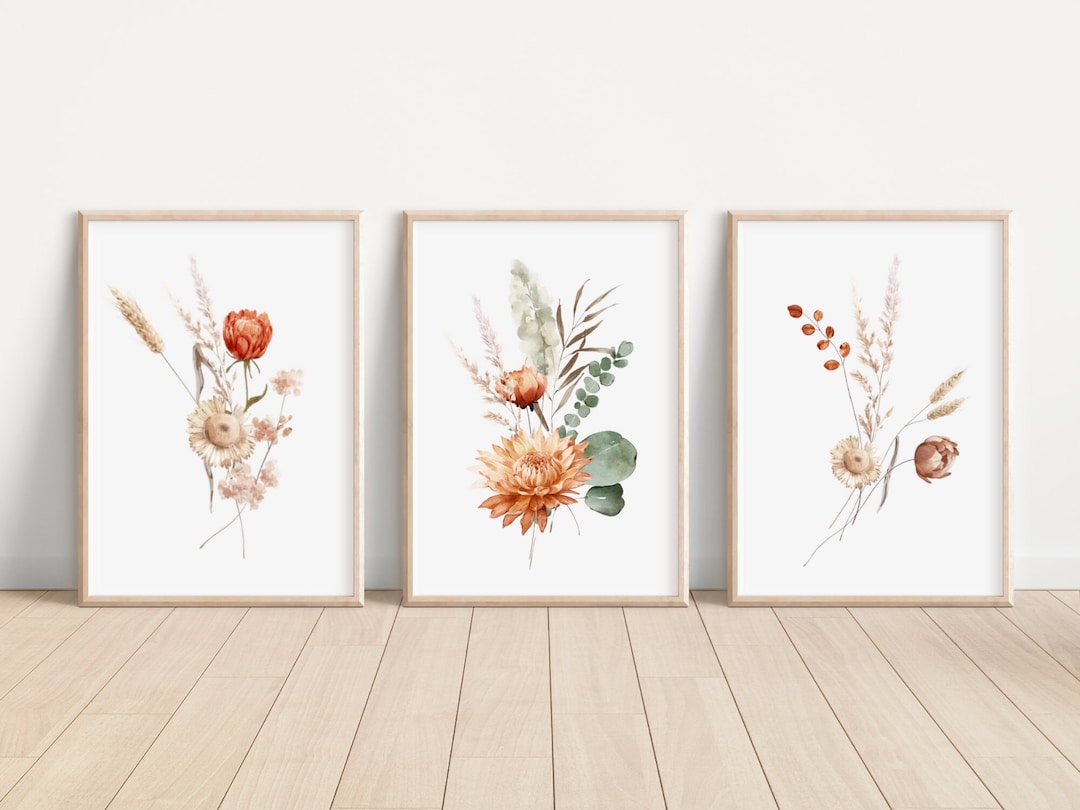 Bohemian Floral Print Watercolor Bohemian Flower Print Set Bohemian ...
