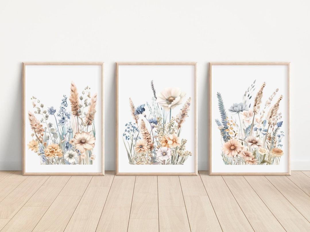 Pastel Wildflower Art Print Wild Floral Artwork Set of 3 Watercolor ...
