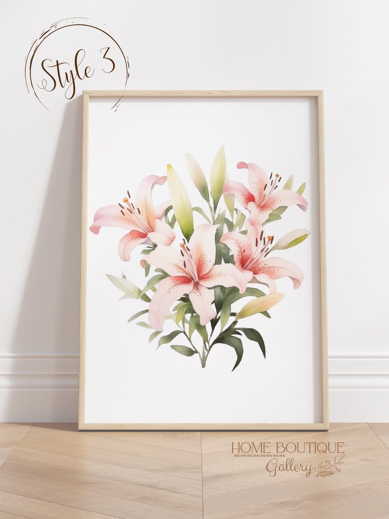 Pink Lily Flower Wall Art Prints Lily Flower Art Decor Lily Floral Art ...