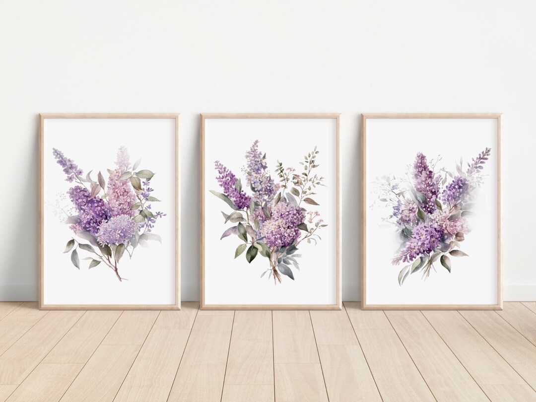 Watercolor Lilac Flower Prints Set of 3 Lilac Flower Wall Art Lilac ...