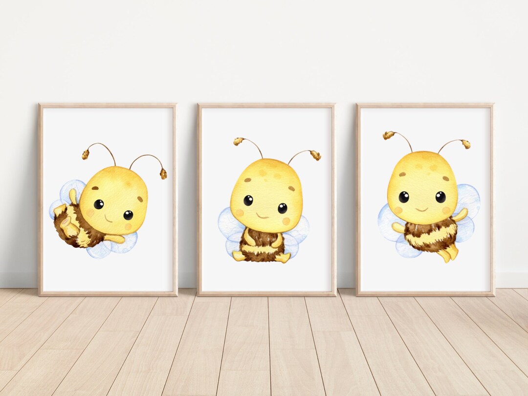 Bee Watercolor Art Prints Baby Bee Wall Art Prints Bee Nursery Decor ...