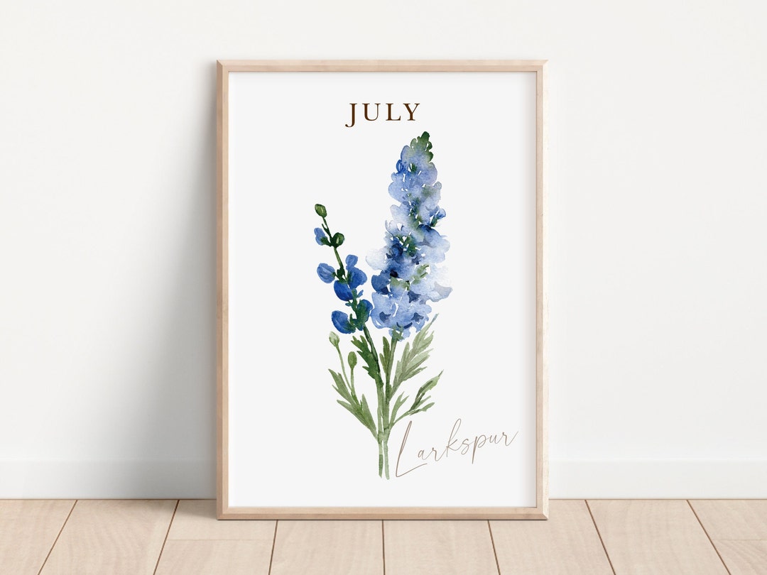 July Birth Flower Art Print Watercolor Larkspur Flower Print Birth ...